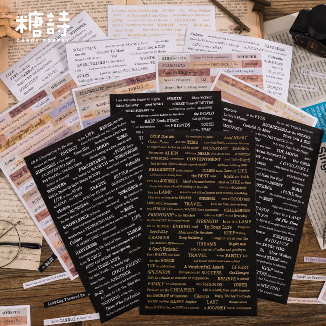 4 Sheets, English Stickers, Letters Stickers, Black Stickers, White ...