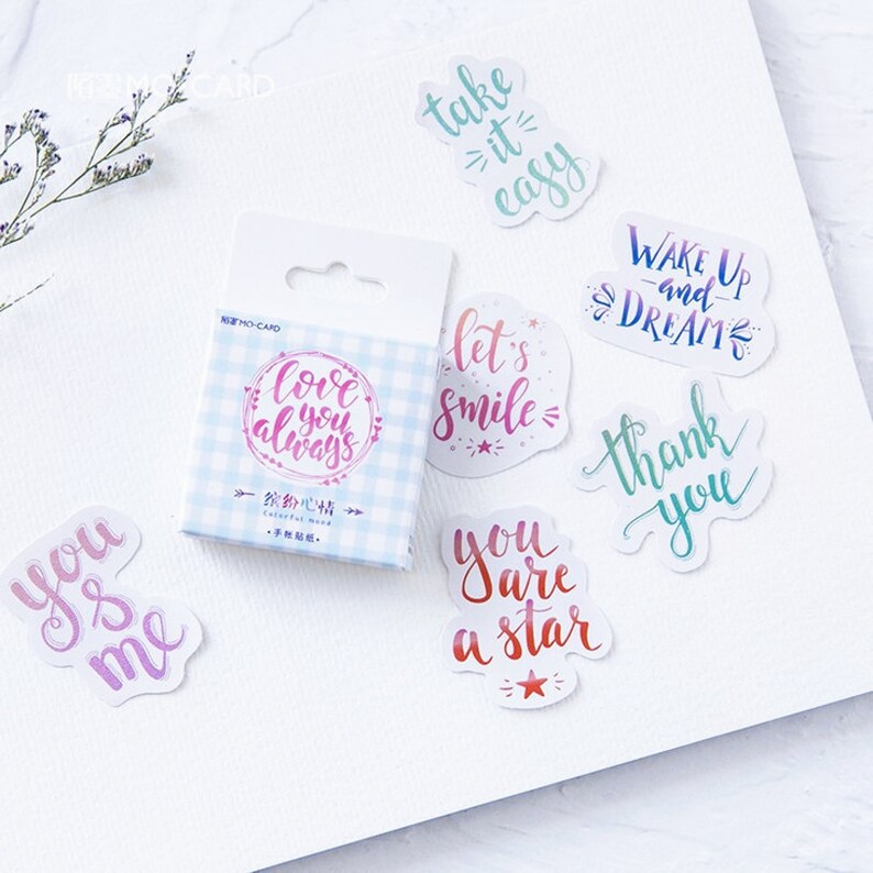 46pcs Calligraphy Stickers Words Stickers Colorful Sticker - Etsy