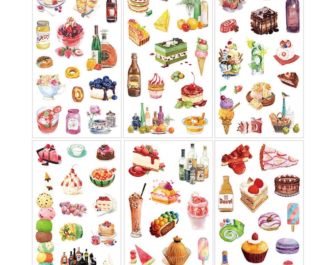 6 Sheets, Cake Stickers, Food Stickers, Dessert Stickers, Ice Cream ...