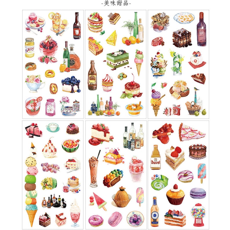 6 Sheets Cake Stickers Food Stickers Dessert Stickers Ice - Etsy