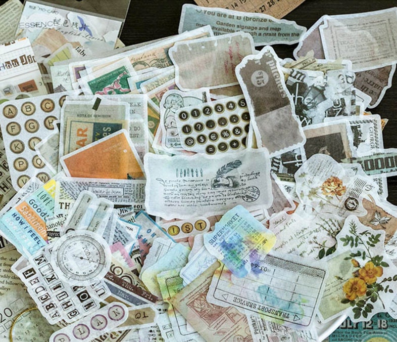 60pcs newspaper stickers letter number flowers vintage | Etsy