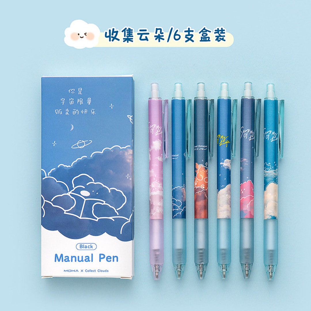 6pcs/set, Clouds Retractable Gel Pen, Blue Planner Pens, Sky Cute Pens ...