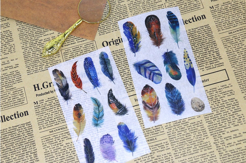 6 Sheets Feather Stickers Plume Sticker Colorful Stickers | Etsy