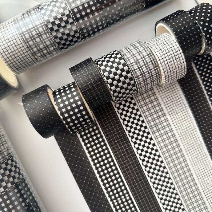 8 Rolls, Dot Washi Tape, Grid Washi Tape, Black Washi Tape, Washi Tape ...