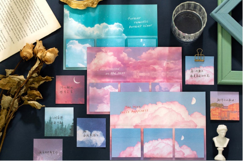 Clouds Sticky Notes Trees Sticky Notes Moon Planner Memo | Etsy