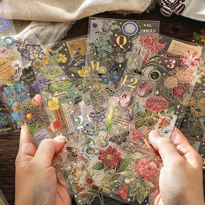 3 Sheets, Gold Foil Stickers, Flower Decorations, Various Flowers ...