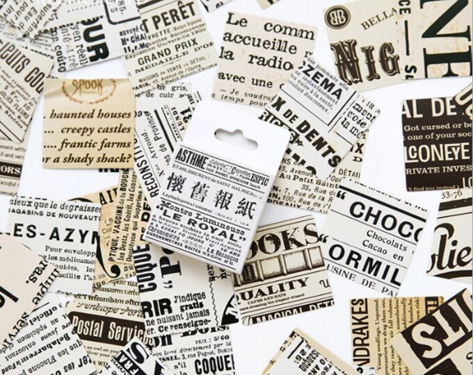 45pcs, Newspaper Stickers, Letter, Vintage Style, Cute Stickers ...