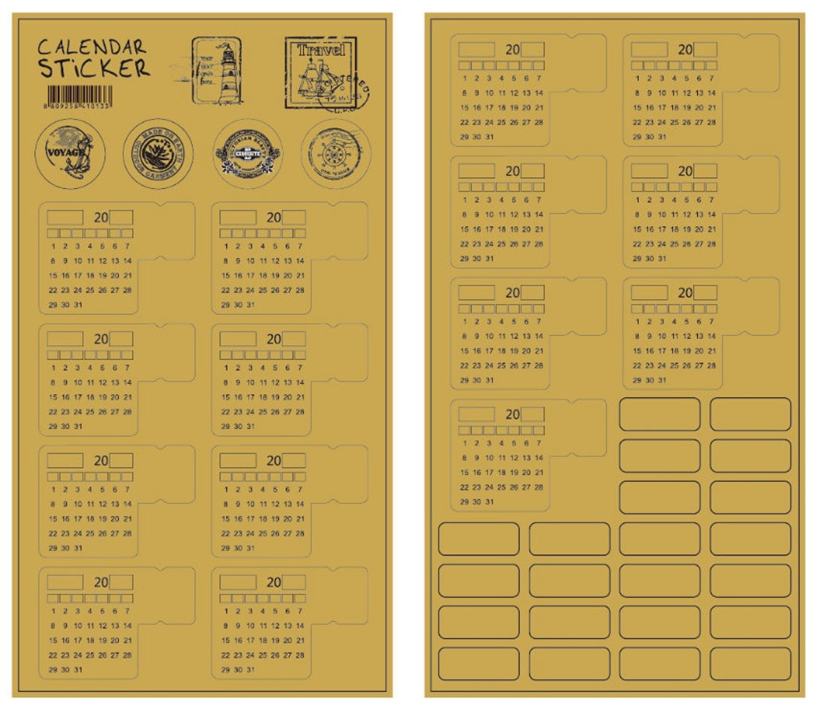 Calendar Sticker Calendar Index Sticker Kraft Stickers - Etsy