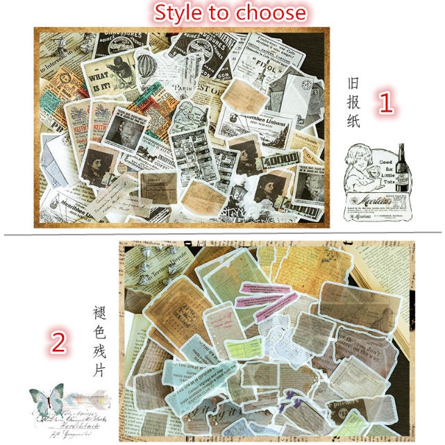 60pcs newspaper stickers letter number flowers vintage | Etsy