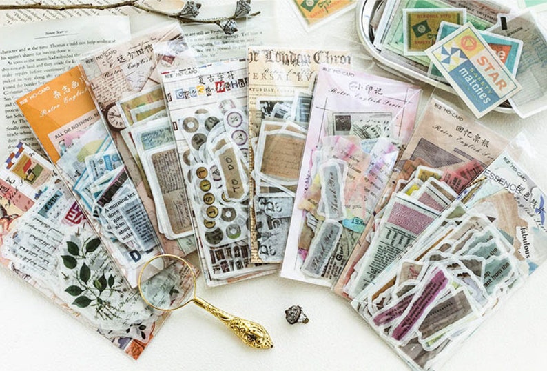 60pcs Newspaper Stickers Letter Number Flowers Vintage - Etsy UK