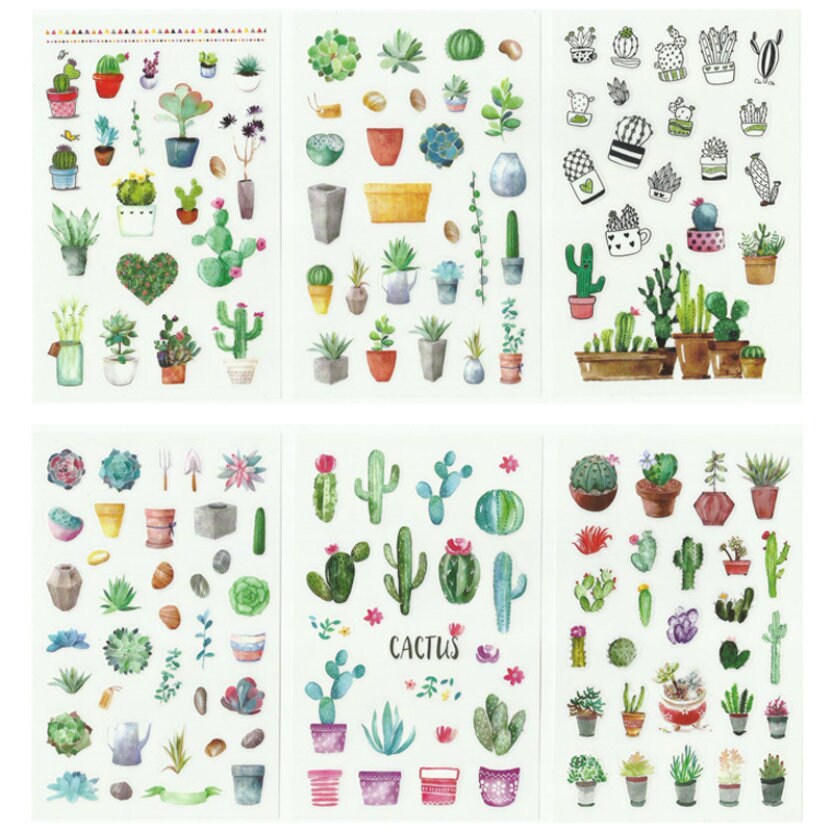 6 Sheets Cactus Sticker Plant Sticker Planner Sticker - Etsy