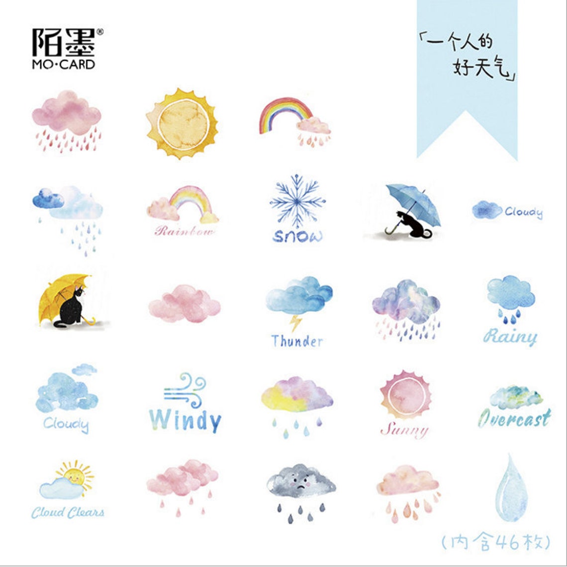 46pcs Weather Stickers Clouds Stickers Rain Sun Cat | Etsy