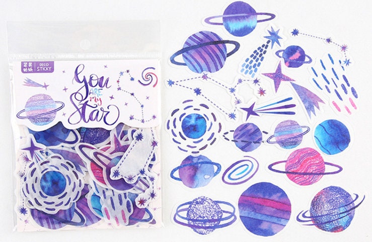 40pcs star stickers cute stickers Galaxy Cosmic Planet | Etsy