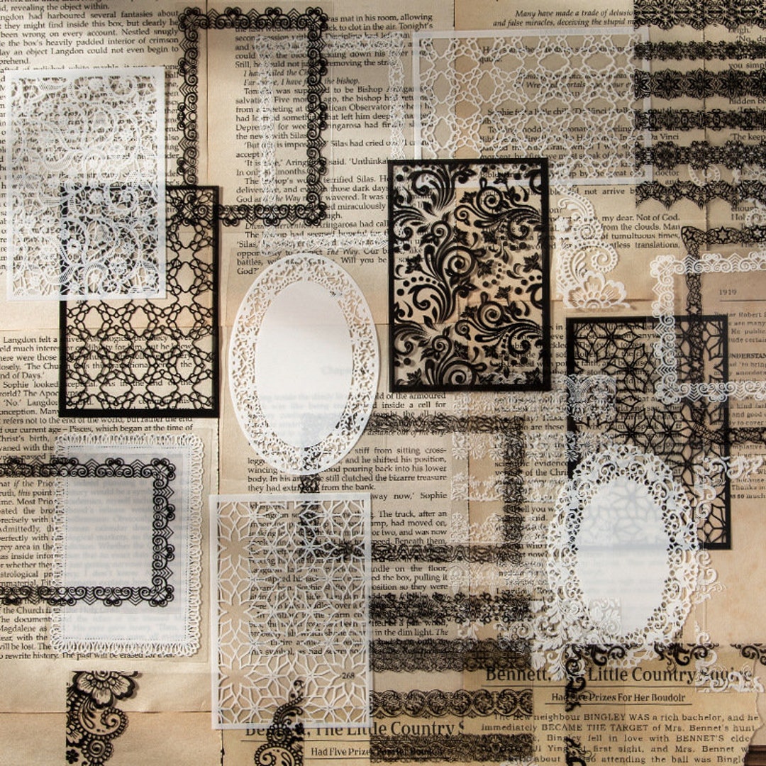 30 Sheets, Lace Stickers, Frame Stickers, PET, Planner Sticker ...