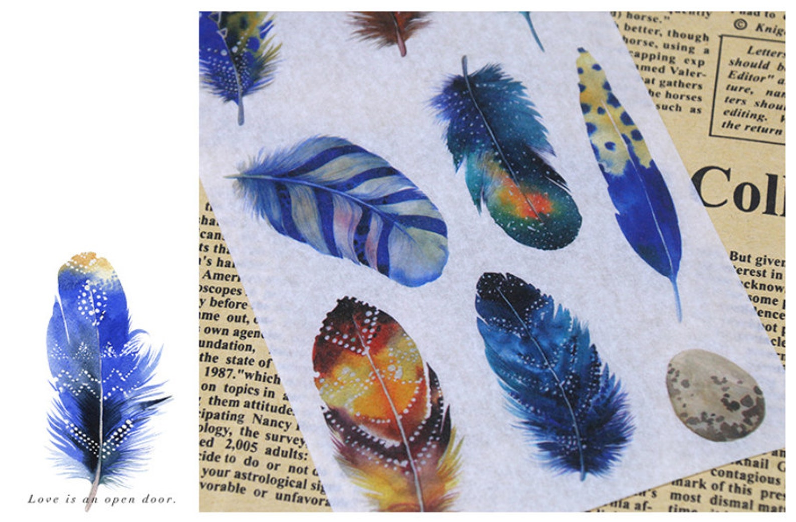 6 Sheets Feather Stickers Plume Sticker Colorful Stickers | Etsy