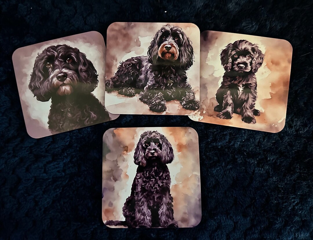 Beautiful Black Cockapoo Set of 4 Cork Coasters With Printed Pictures ...