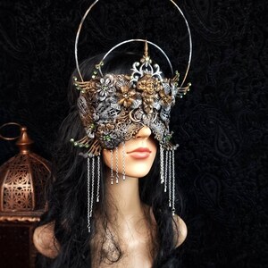 Art Nouveau Halo Blind Mask, Fantasy Costume, Goth Crown, Gothic ...