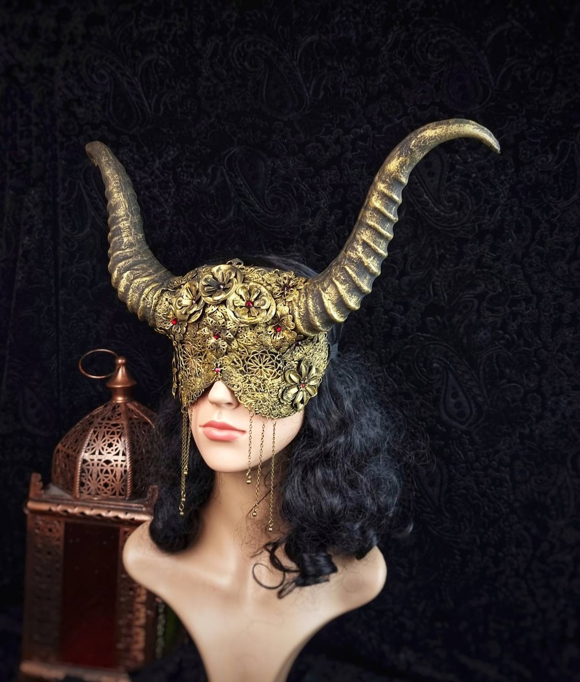 Blind Mask "lilith", Horns Mask, Devil Mask, Halloween, Cosplay, Gothic ...