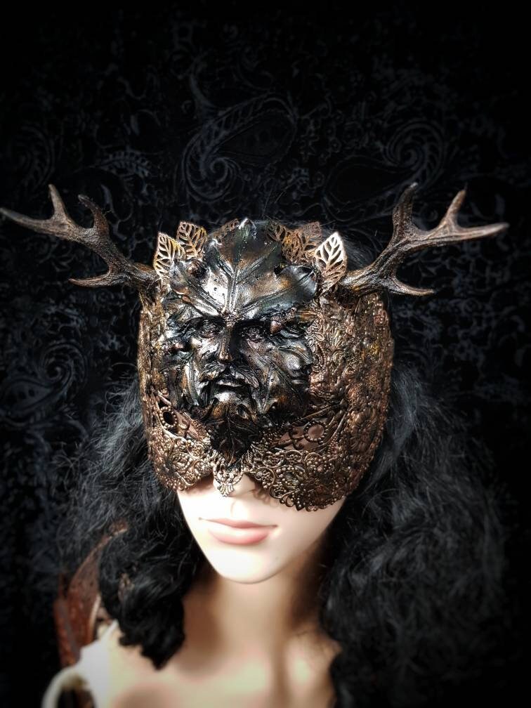 Ready to ship , Cernunnos blind mask, green man, Antlers mask, in ...