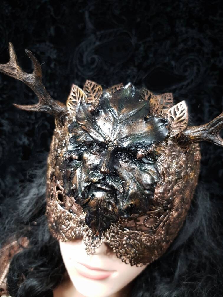 Ready to ship , Cernunnos blind mask, green man, Antlers mask, in ...