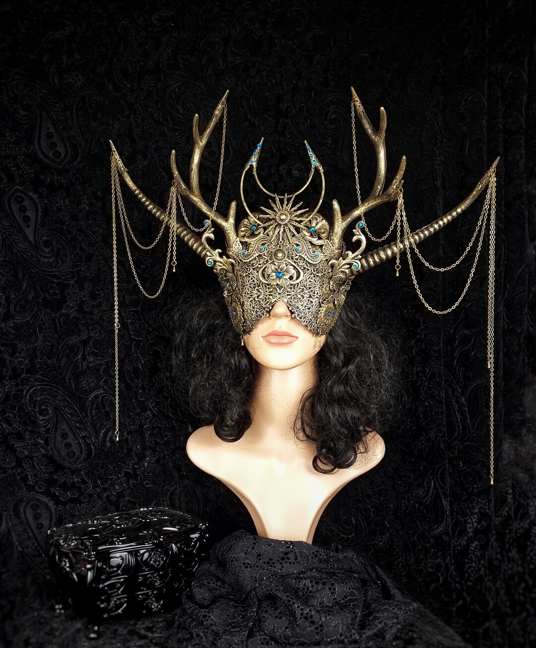 Made to Order "moon&sun" Priestess Blind Mask With Antlers, Pagan ...