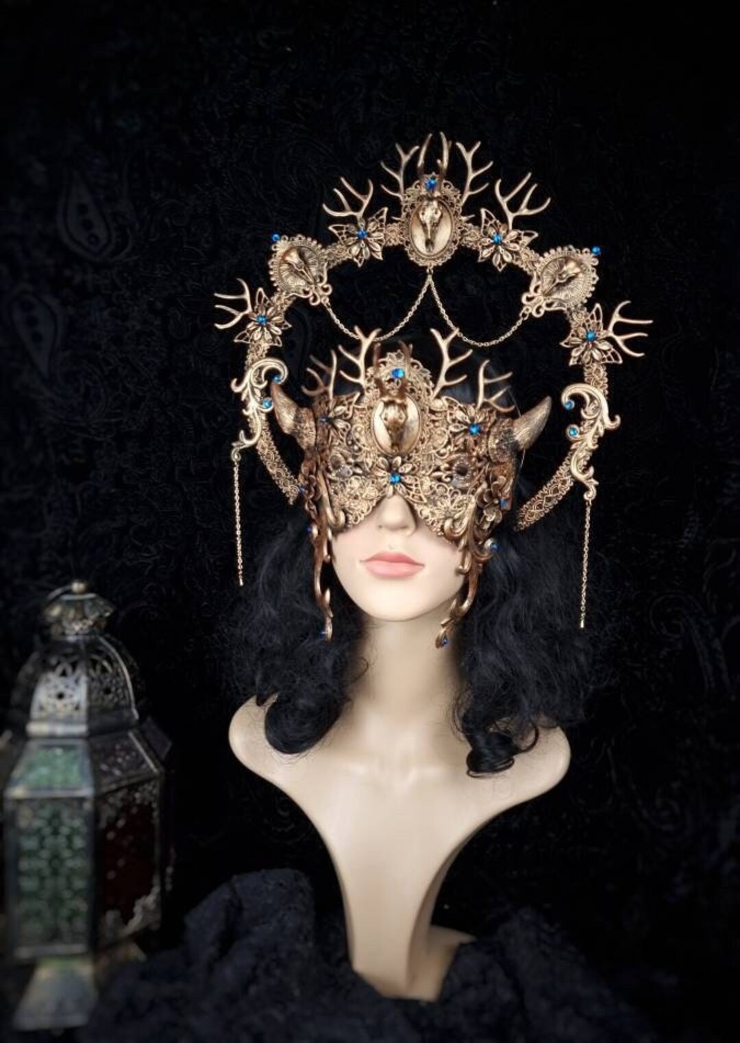 Set "cernunnos Warrior" Halo & Blind Mask, Pagan, Cosplay, Larp, Elf ...