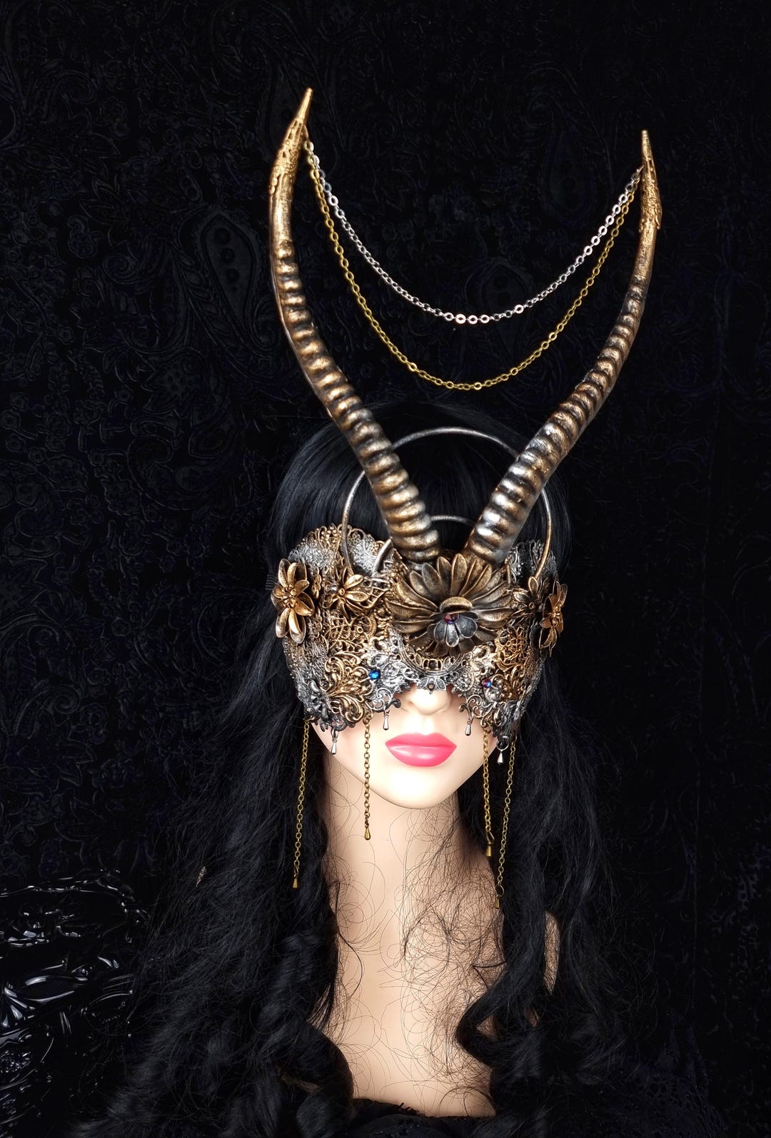 Made to Order / Blind Mask "persephone" Pagan, Antelope, Horns, Fantasy ...