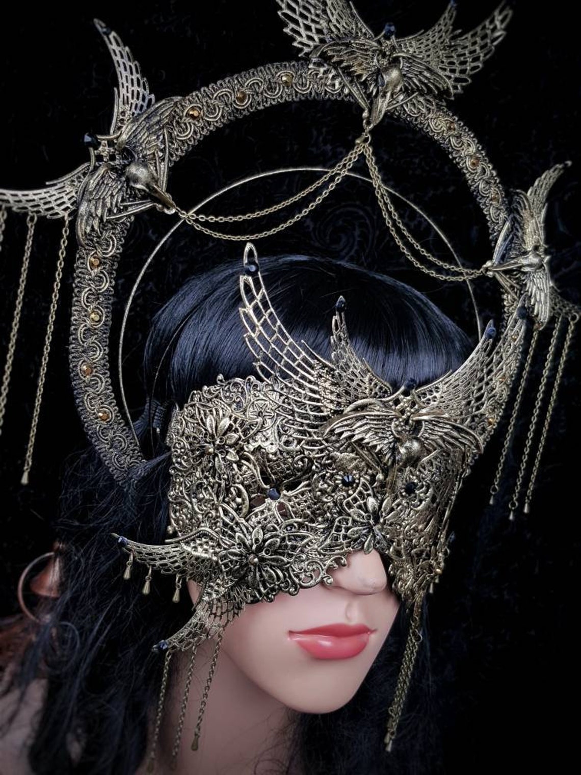 Ii.set Holy Crow Halo & Blinde Maske Gothic Headpiece Holy - Etsy UK
