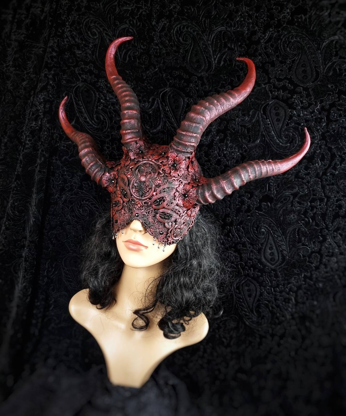Demon Warrior blind mask Princess of hell, horns mask, devil mask ...