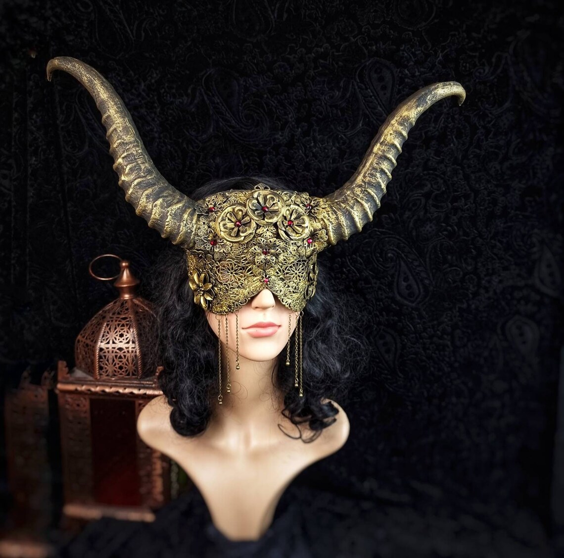 Blind Mask "lilith", Horns Mask, Devil Mask, Halloween, Cosplay, Gothic ...
