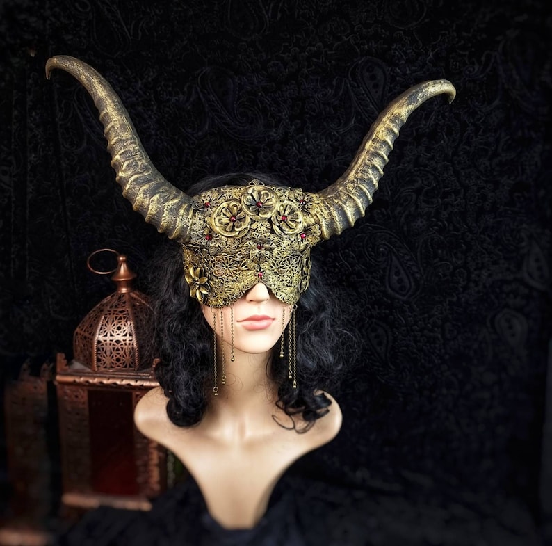 Blind Mask "lilith", Horns Mask, Devil Mask, Halloween, Cosplay, Gothic ...