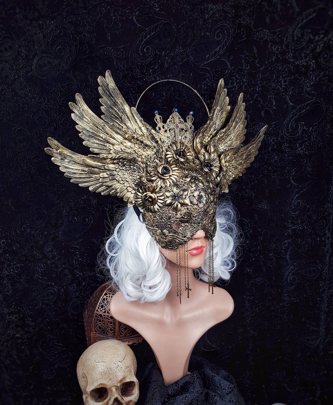 Wings Headpiece and blind mask gothic crown gothic - Etsy