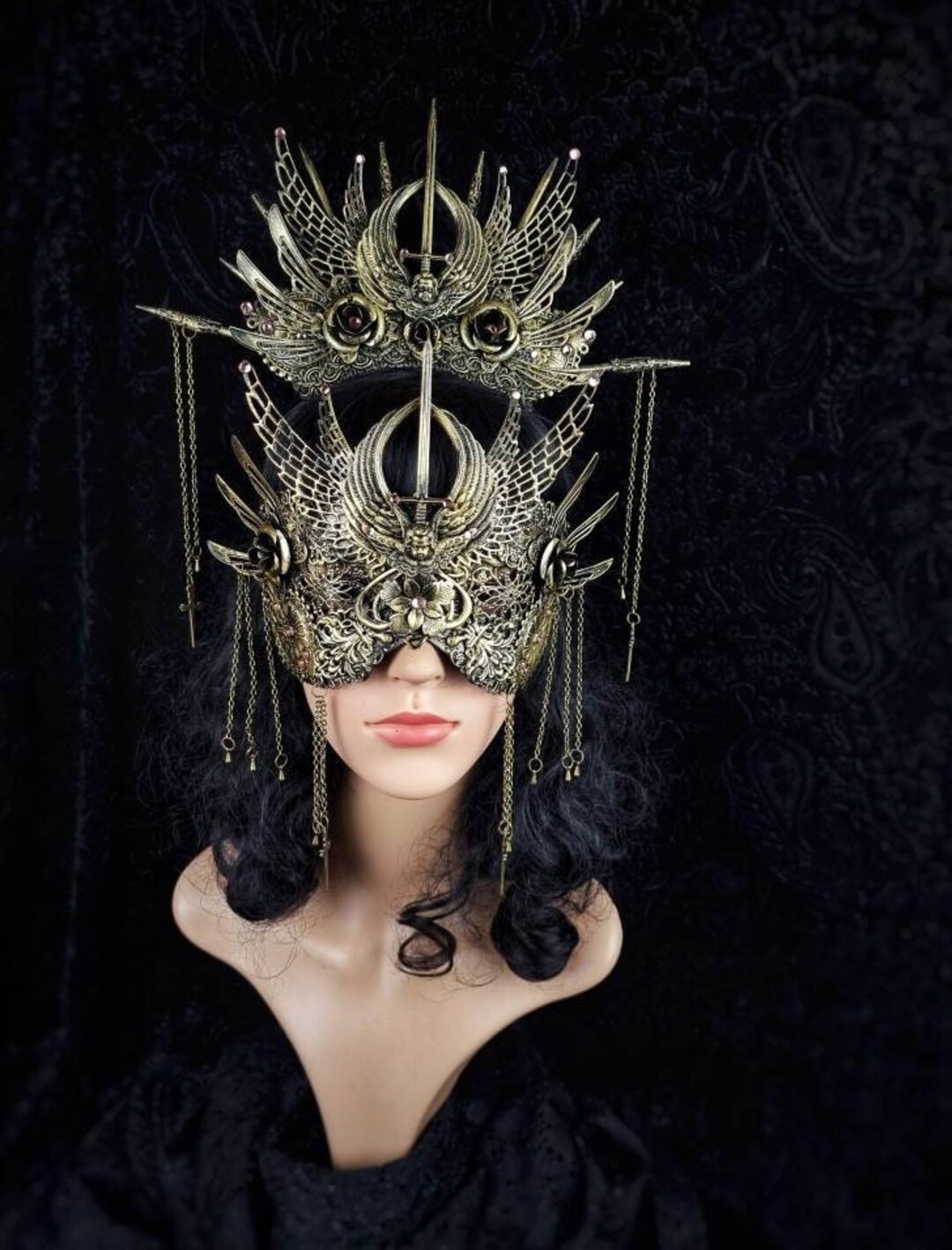 SET angel Sword Warrior Blind Mask & Crown, Cosplay, Larp, Sacral ...