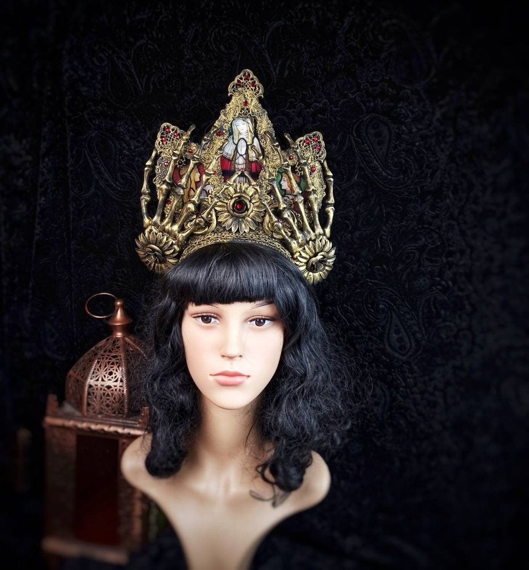 Cathedral Headpiece With Transparent Stained Glass "skeleton Hand ...