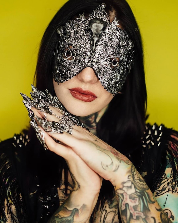Mask Raven Queen Blind Mask Metal Mask With Bird Etsy