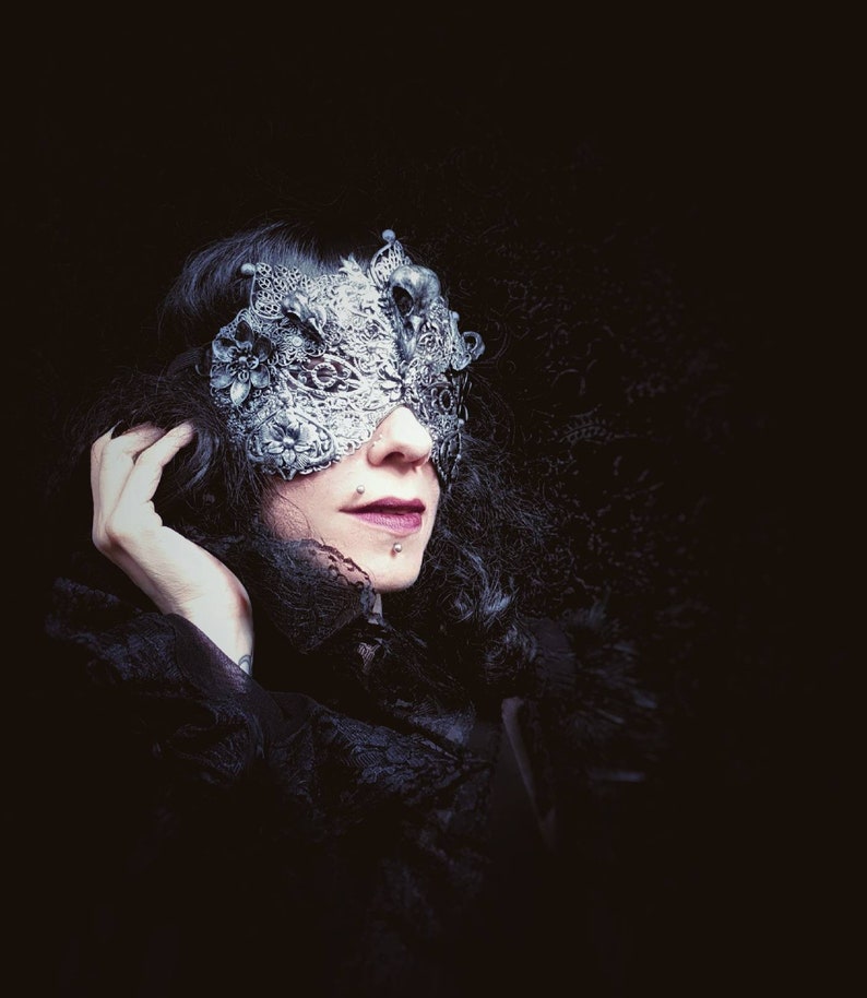 Mask Raven Queen Blind Mask Metal Mask With Bird Etsy