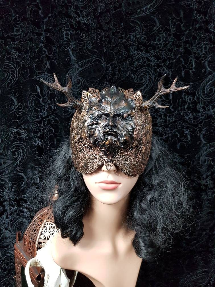 Ready to ship , Cernunnos blind mask, green man, Antlers mask, in ...