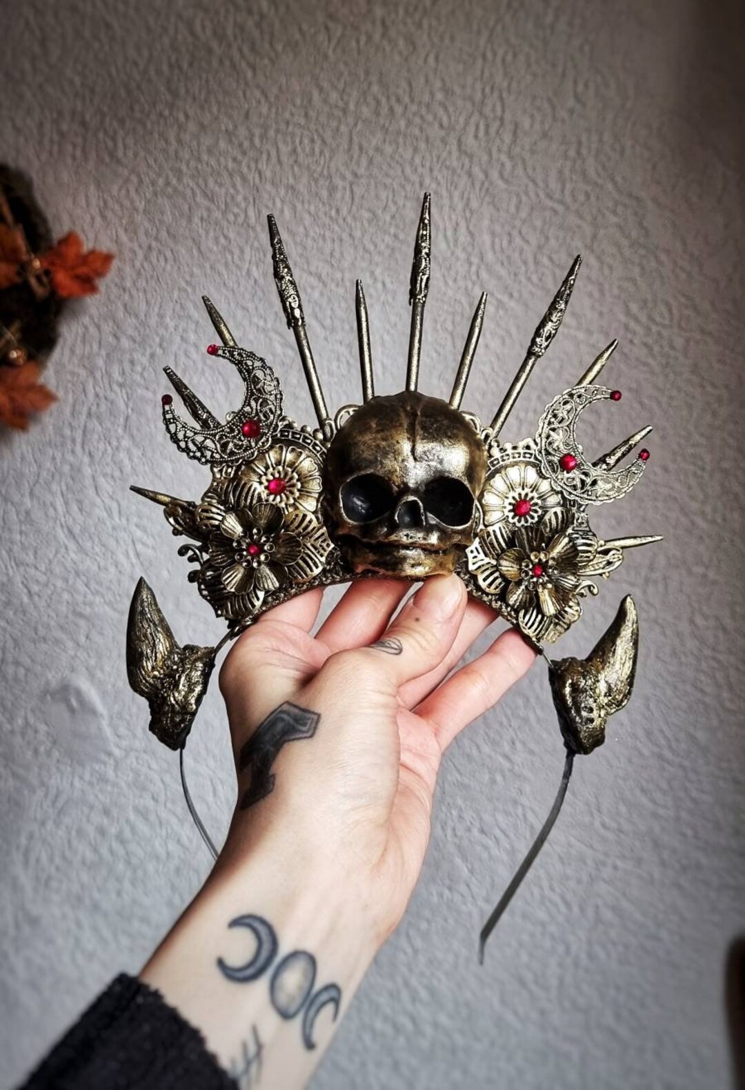 Skull Devil Crown, Horns, Goth Headpiece, Gothic Crown, Pagan Crown ...