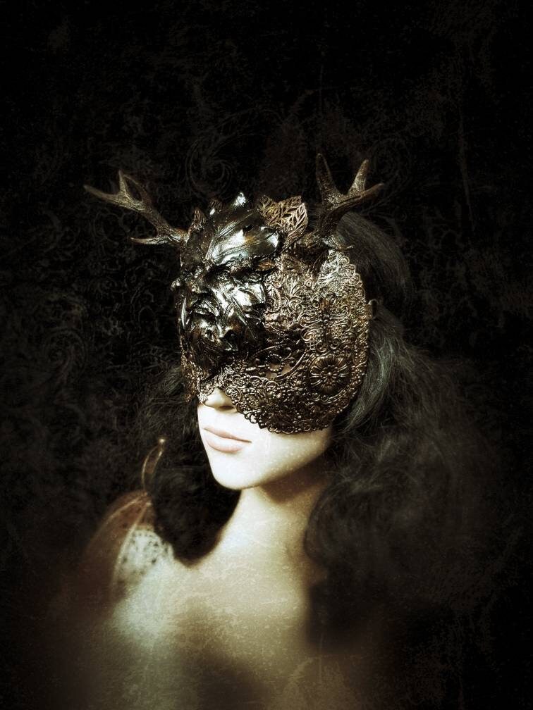 Ready to ship , Cernunnos blind mask, green man, Antlers mask, in ...