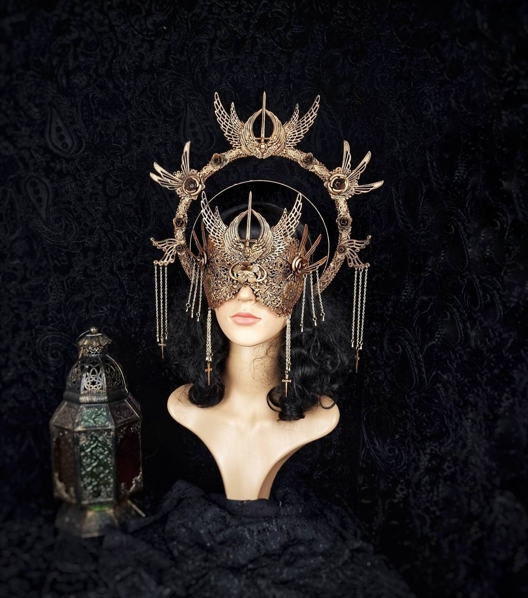 SET angel Sword Warrior Halo & Blind Mask, Fantasy Costume, Gothic ...