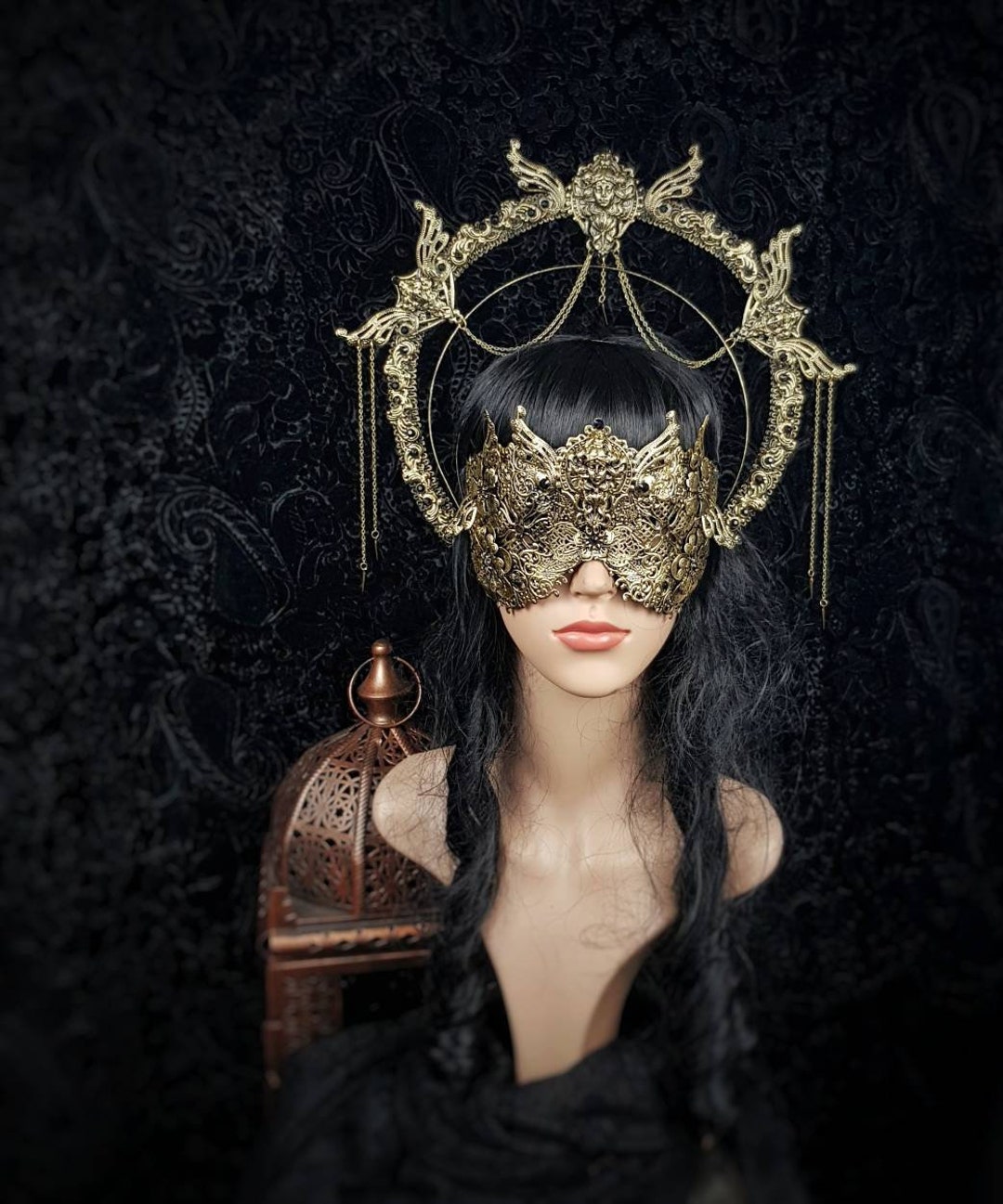 Set Art Nouveau Halo & Blind Mask, Gothic Headpiece, Gothic Halo, Holy ...