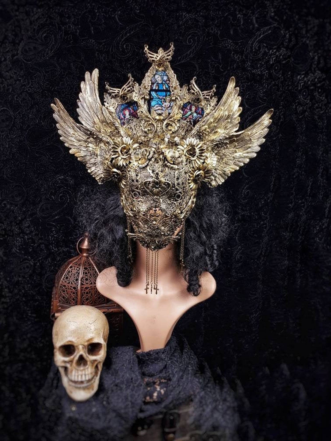 Blind Mask With Stained Glass Church Window & Mouth Mask angel Warrior ...