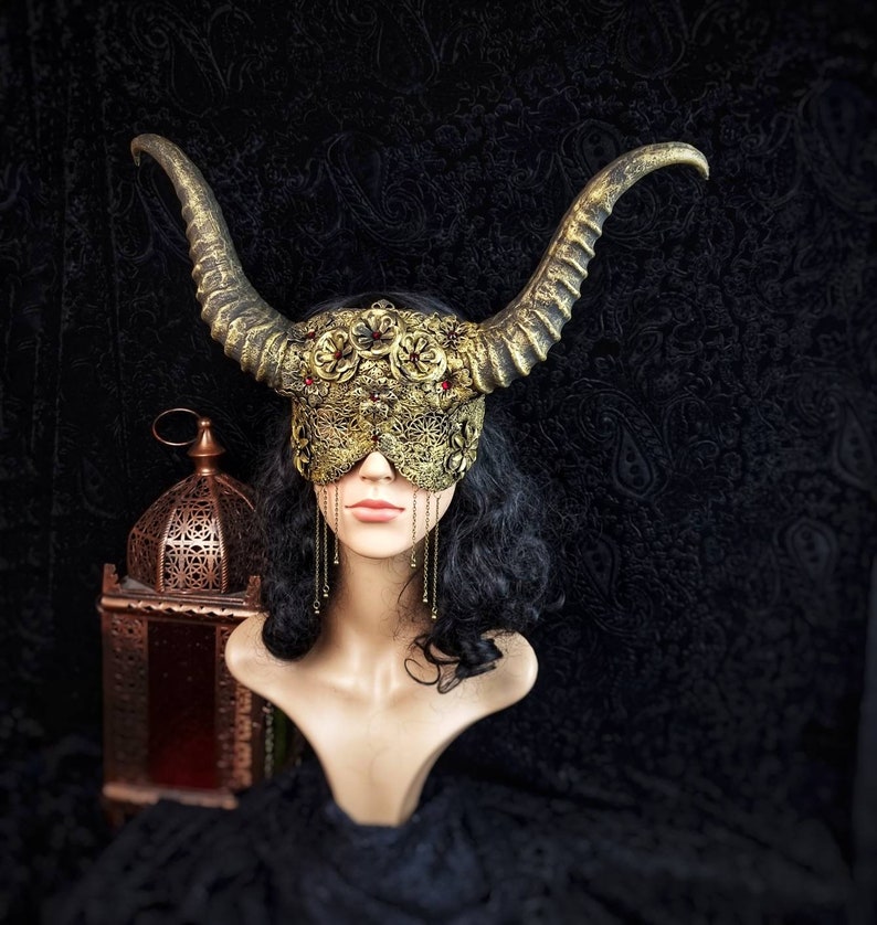 Blind Mask "lilith", Horns Mask, Devil Mask, Halloween, Cosplay, Gothic ...