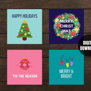 DIGITAL Christmas Cards - Printable Modern Illustration Cards Download ...