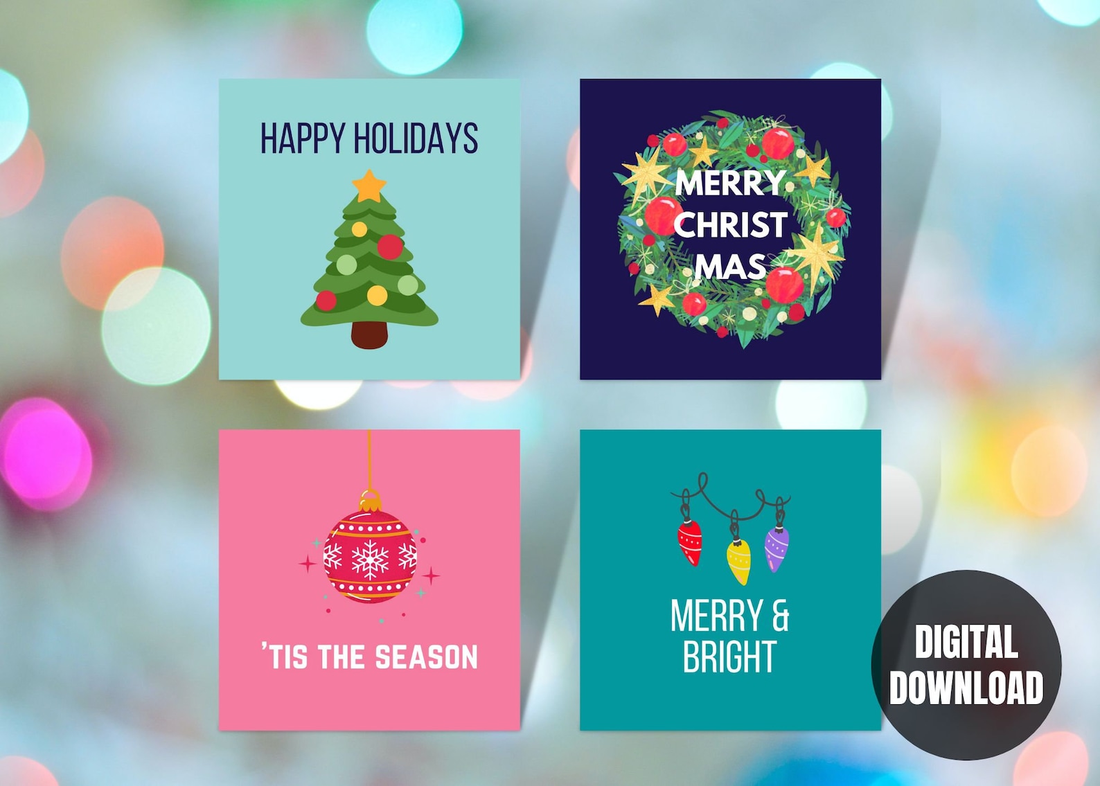 DIGITAL Christmas Cards - Printable Modern Illustration Cards Download ...