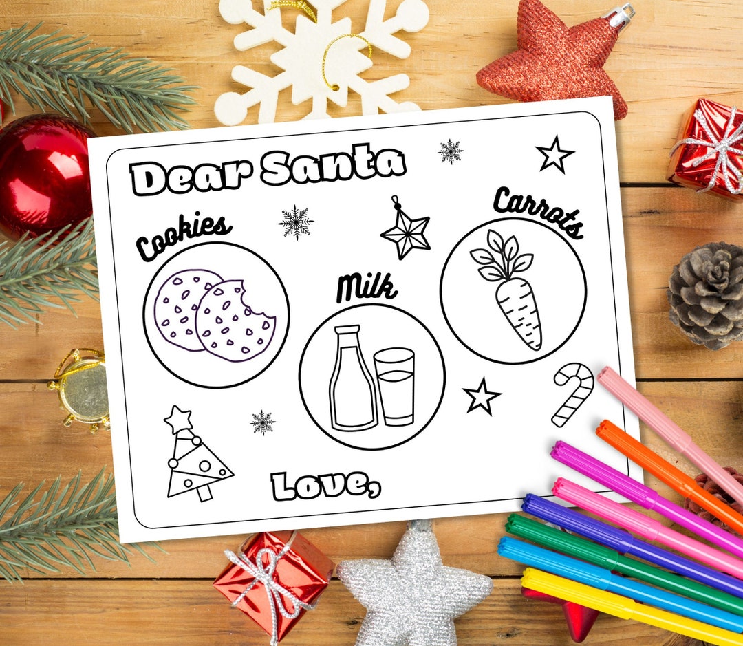 Printable Christmas Coloring Page for Kids, Santa's Milk & Cookies ...