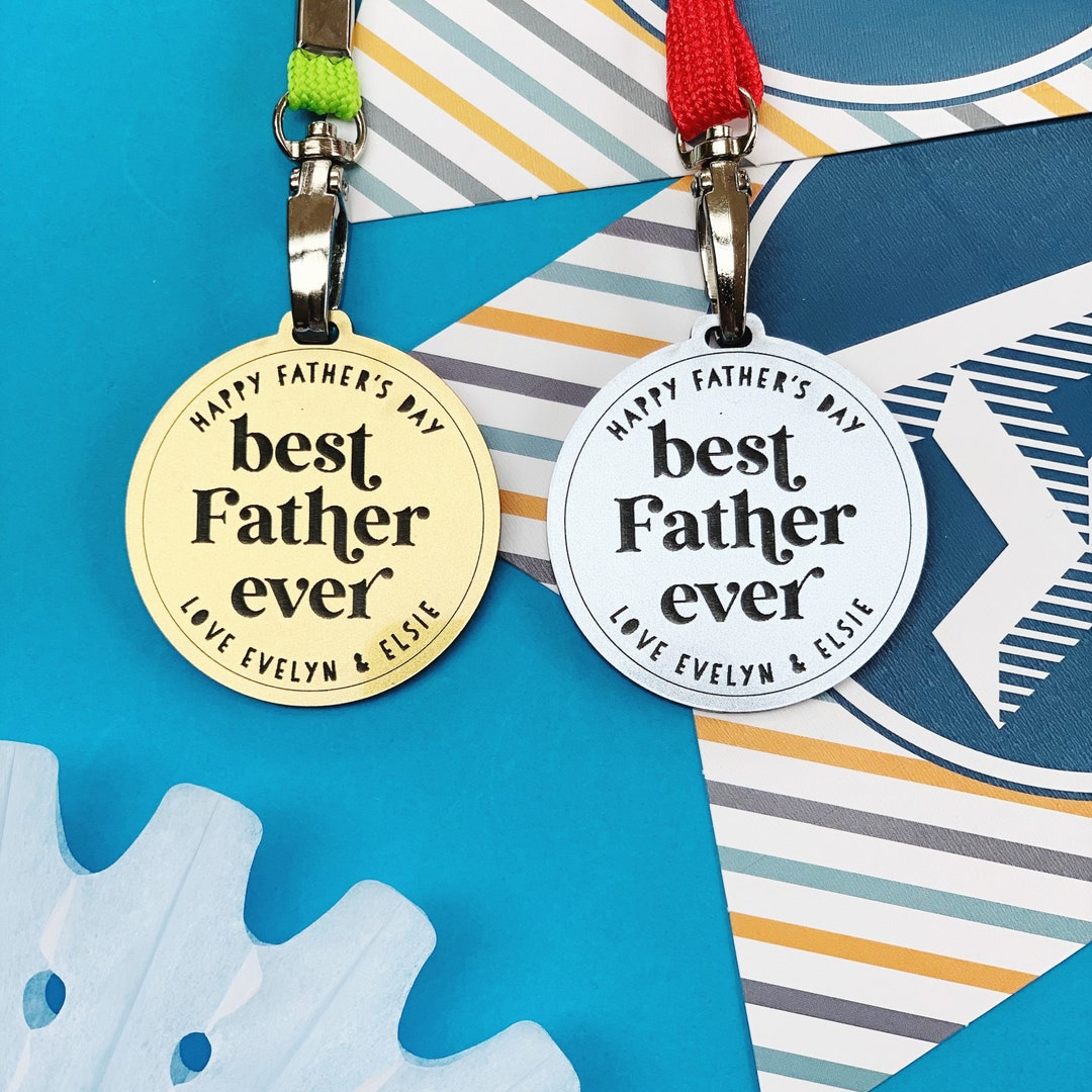 Best Father Ever Medal, Personalised Gold or Silver Acrylic 50mm Medal ...