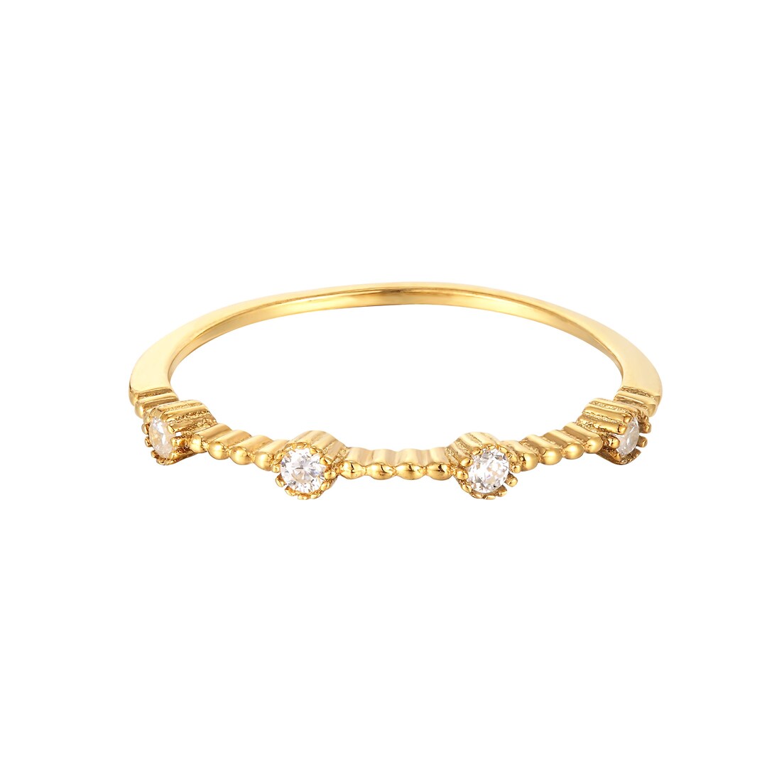 Gold Cubic Zirconia Scallop CZ Bezel Stacking Ring Cz Ring Tiny Gold Cz ...