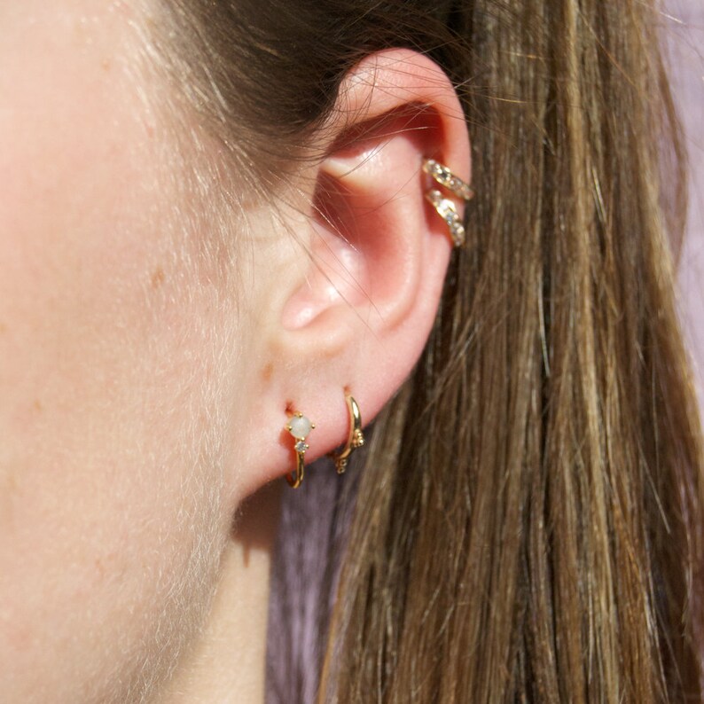 Half hoop stud earrings moonstone earrings gold gold | Etsy