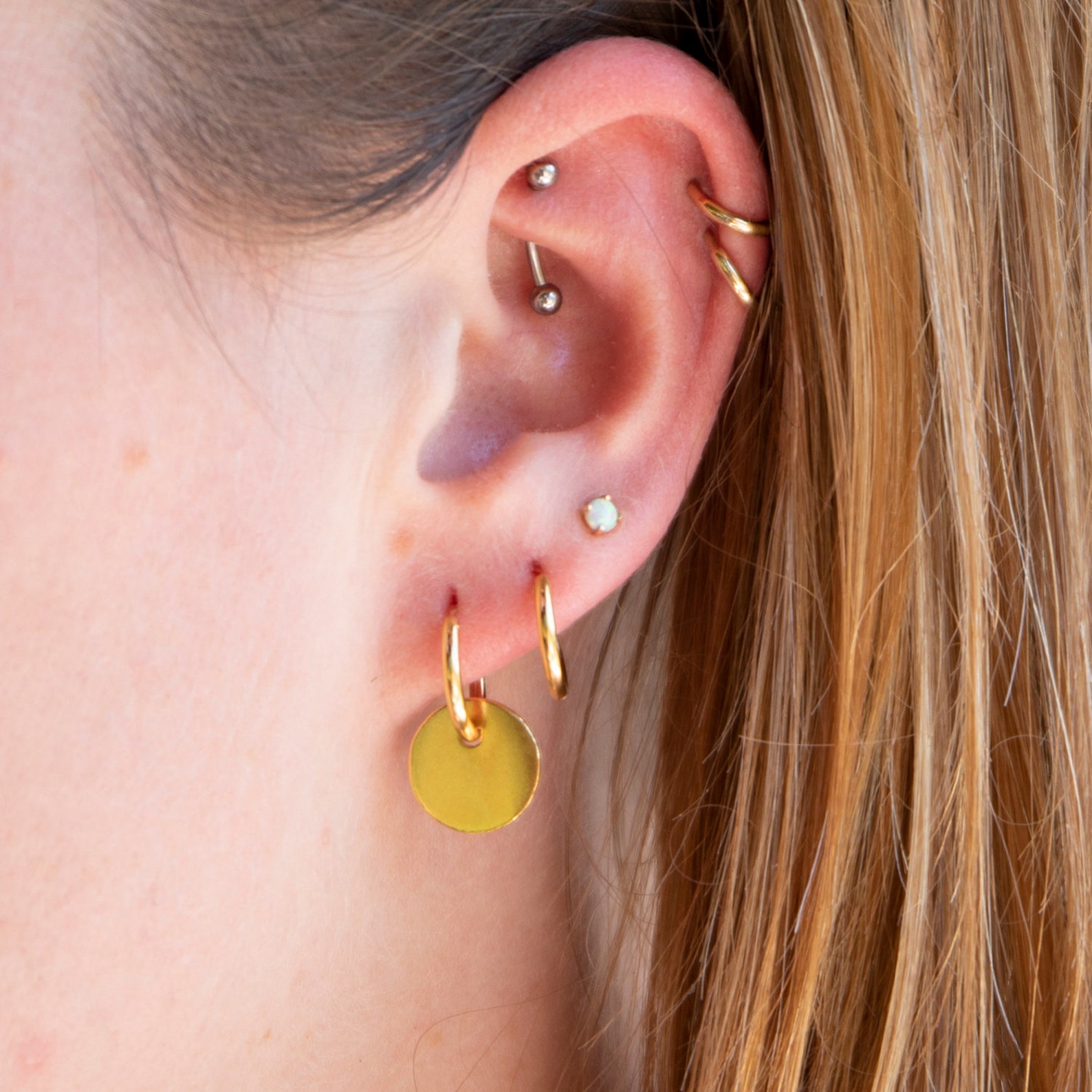 Disc Charm Hoops Hoops Charm Tiny Gold Disc Hoops - Etsy UK